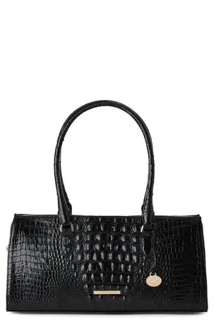Brahmin Croc-embossed Leather Satchel - Black