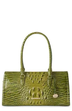 Brahmin Croc-embossed Leather Satchel - Olive