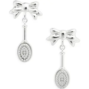 Sandy Liang Hairbrush Bow Drop Earrings - Silver
