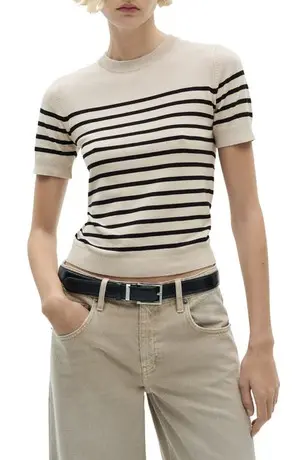 Mango Short Sleeve Sweater - Medium Brown