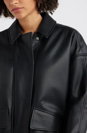 Open Edit Oversized Faux Leather Jacket In Black - 50% Off