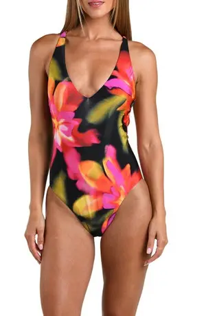 SUNSHINE 79 Floressence Plunge One-piece Swimsuit - Black Multi