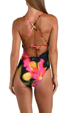 SUNSHINE 79 Floressence Plunge One-piece Swimsuit - Black Multi