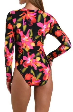 SUNSHINE 79 Floressence Long Sleeve One-piece Rashguard Swimsuit - Black Multi