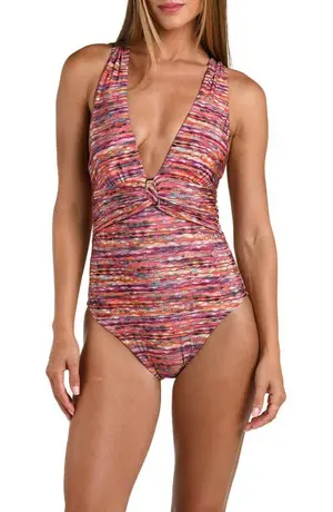 SUNSHINE 79 Shimmer Ripple Plunge One-piece Swimsuit - Pink Multi