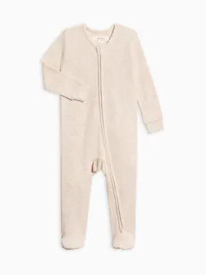 KENDI Waffle Knit Footed Sleeper - Heather Oat