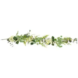 NORTHLIGHT Hydrangea And Eucalyptus Artificial Floral Spring Garland5 - White