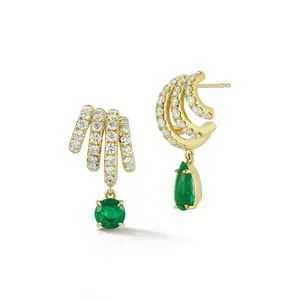 JEMMA WYNNE - Forme Pave Diamond Arché Pear And Round Emerald Drop Earrings