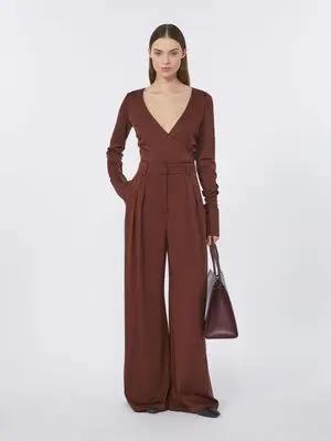 Max Mara Wool Jersey Palazzo Trousers - Cherry