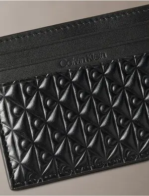 Calvin Klein Embossed Allover Monogram Card Case - Black