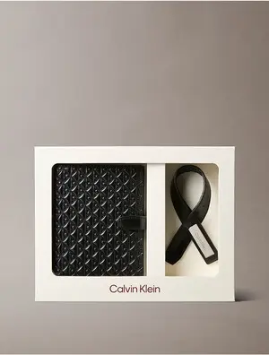 Calvin Klein Embossed Monogram Passport Holder And Luggage Tag Set - Black/formal Gray