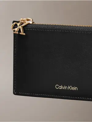 Calvin Klein Leather Zip Card Case - Black