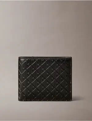 Calvin Klein Embossed Allover Monogram Bifold Wallet With Coin Pouch - Black