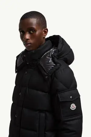 Moncler Maya 70 Hooded Wool Flannel Short Down Jacket