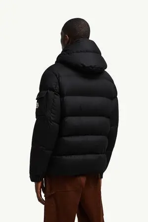 Moncler Maya 70 Hooded Wool Flannel Short Down Jacket
