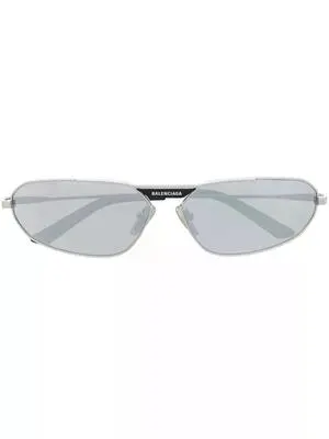 Balenciaga Oval-frame Mirrored-lens Sunglasses - Silver
