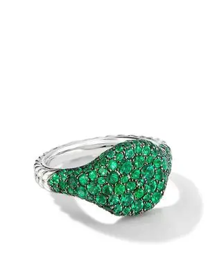 David Yurman 18kt White Gold Chevron Emerald Pinky Ring