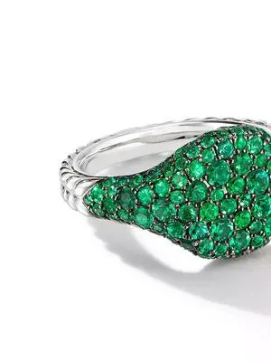 David Yurman 18kt White Gold Chevron Emerald Pinky Ring