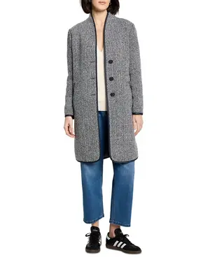 NIC+ZOE Herringbone Wool-blend Coat - Navy