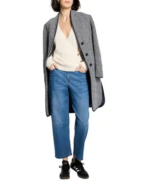NIC+ZOE Herringbone Wool-blend Coat - Navy
