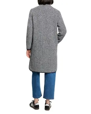 NIC+ZOE Herringbone Wool-blend Coat - Navy