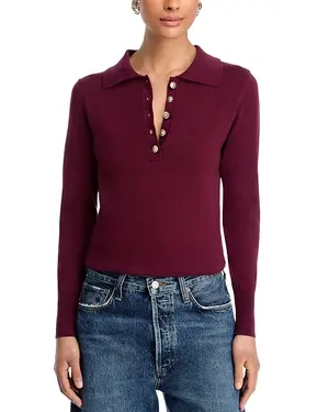 SINGLE THREAD Ribbed Polo Sweater - Wine