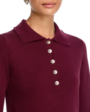 SINGLE THREAD Ribbed Polo Sweater - Wine