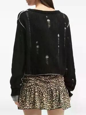 B+AB Distressed V-neck Button Cardigan - Black