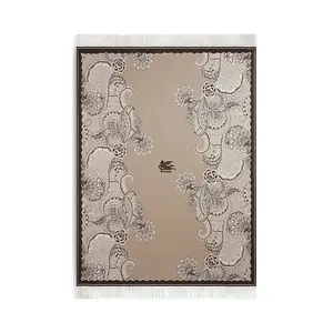 Etro Bloom Floral Jacquard Wool Throw - Khaki