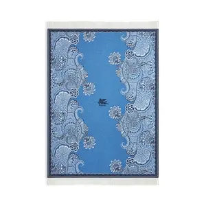 Etro Bloom Floral Jacquard Wool Throw - Light Blue