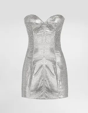 Dolce & Gabbana Strapless Mesh Mini Dress - Silver