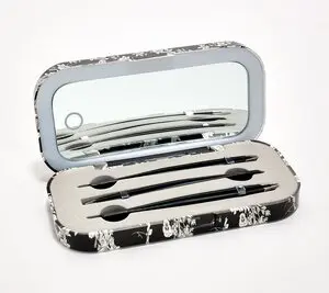 POP SONIC Set Of 3 Stainless Steel Tweezers & Led Mirror Case - Silver