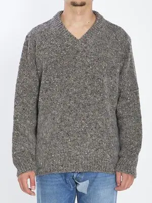 MAISON MARGIELA V-Neck Virgin Wool Sweater - Grey