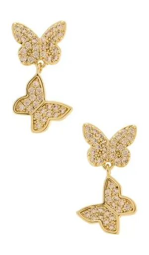 BY ADINA EDEN Pave Double Butterfly Dangle Stud Earrings - Gold