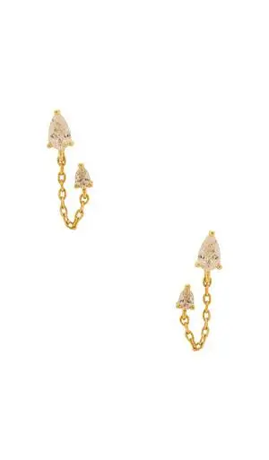 BY ADINA EDEN Double Cz Teardrop Chain Stud Earrings - Gold