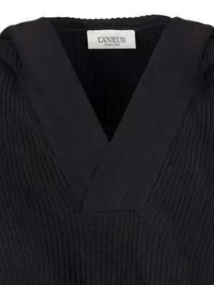 LANEUS Ribbed Knit Hoodie - 110 Nero/black