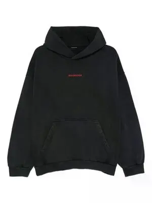 Balenciaga Logo-embroidered Hoodie - Black