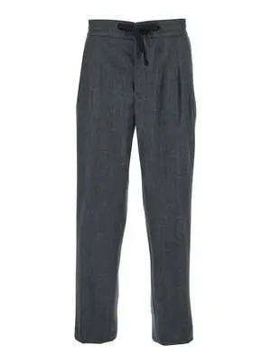 Dolce & Gabbana Wool Blend Trousers With Drawstring - Grey