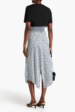 Maje Floral-print Satin And Stretch-jersey Midi Dress