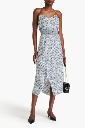 Maje Floral-print Satin And Stretch-jersey Midi Dress