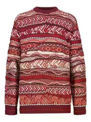 LANEUS Geometric-pattern Crew-neck Sweater - Red