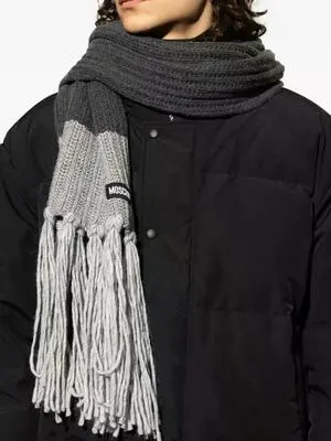Moschino Ribbed-knit Fringed Scarf - Black
