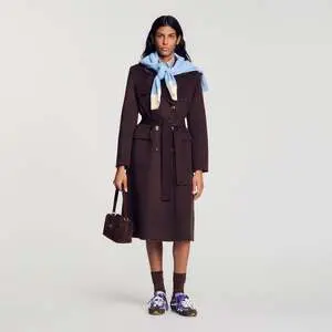 Sandro Double-faced Checked Wool Coat - Brown