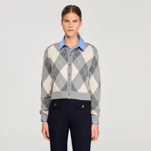 Sandro Argyle Pattern Cardigan - Grey