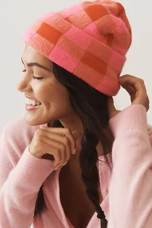 Maeve Gingham Knit Beanie - Pink/red