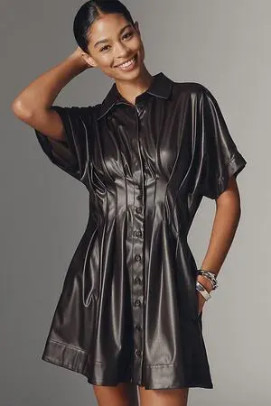 Faux Leather Mini Shirt Dress