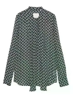 XACUS Geometric-print Tie-neck Blouse