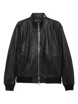 BOSS Leather Bomber Jacket - Black