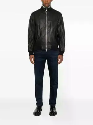 BOSS Leather Bomber Jacket - Black