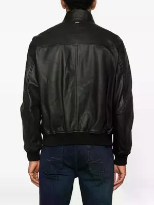 BOSS Leather Bomber Jacket - Black